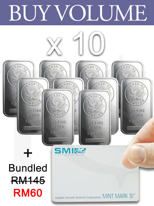 Shop Buy Volume: 10 Sunshine Minting Silver Bar 1 oz (With MINT MARK SI ...